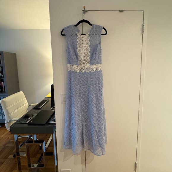 Sandro | Dresses | Sandro Blue Floral Lace Aline Prairie Midi Dress ...